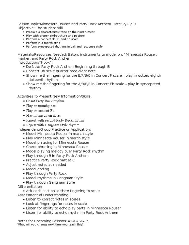 8th Grade Lesson Plan | PDF | Rhythm | Music Theory