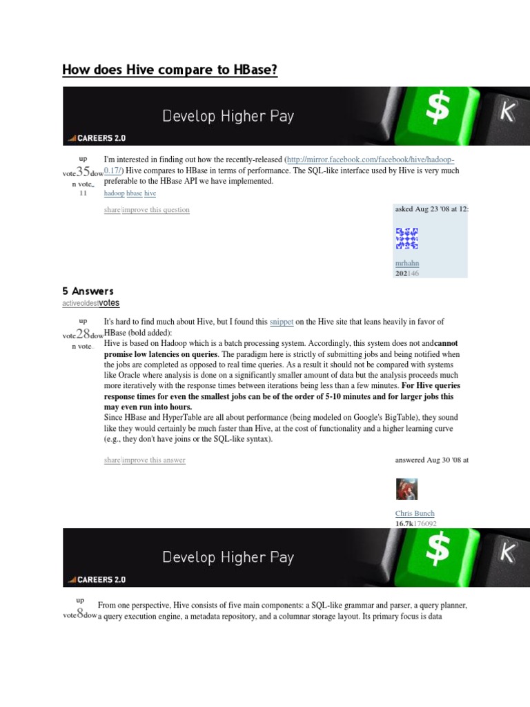 How Does Hive Compare To HBase | PDF | Map Reduce | Apache Hadoop