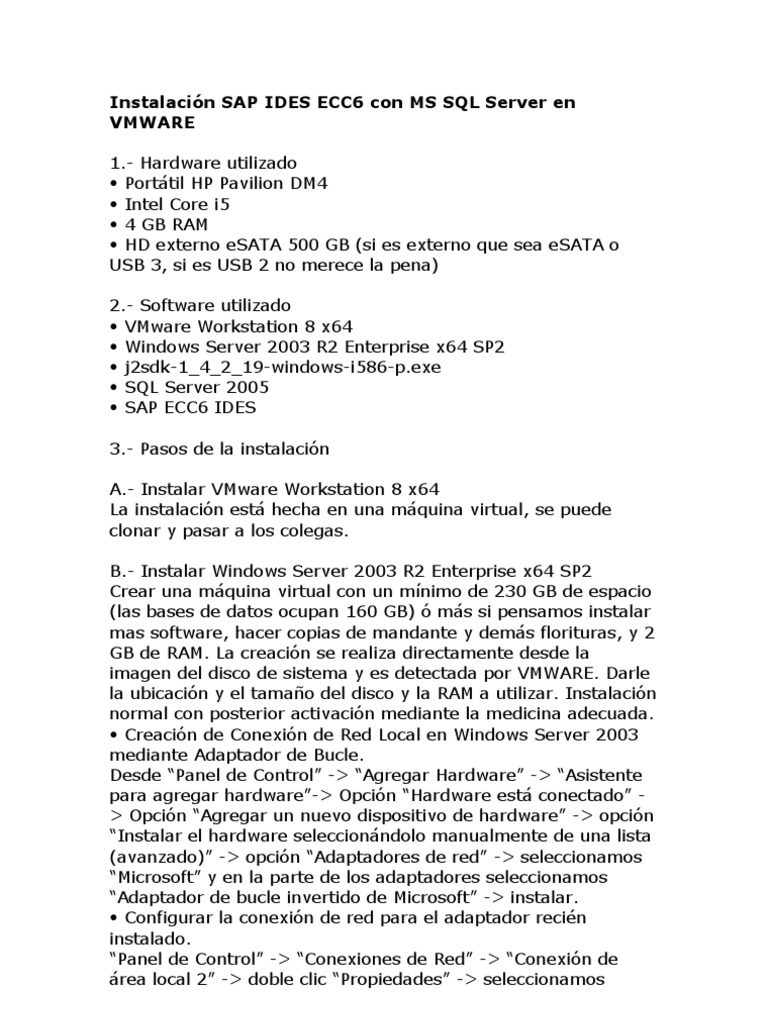 Instalación SAP IDES ECC6 Con MS SQL | PDF | Comillas | V Mware