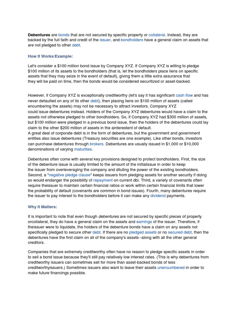 Debentures | Debenture | Bonds (Finance)