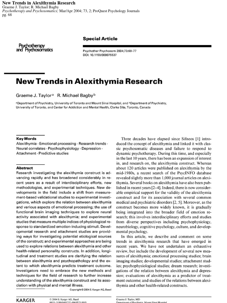 New Trends in Alexithymia Research | PDF
