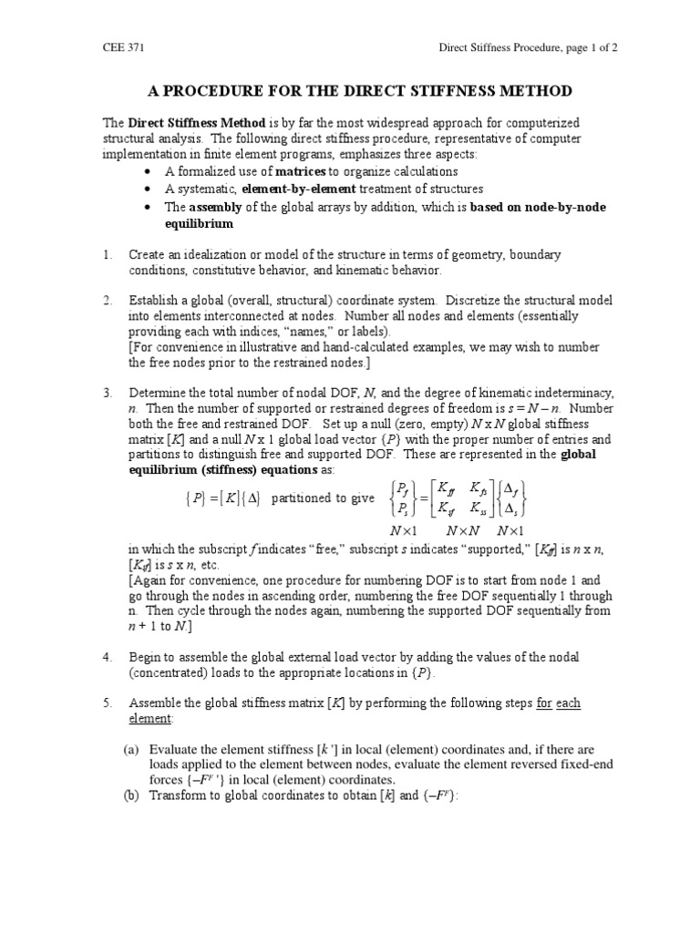 Direct Stiffness Procedure Sp04 | PDF | Matrix (Mathematics) | Areas Of ...