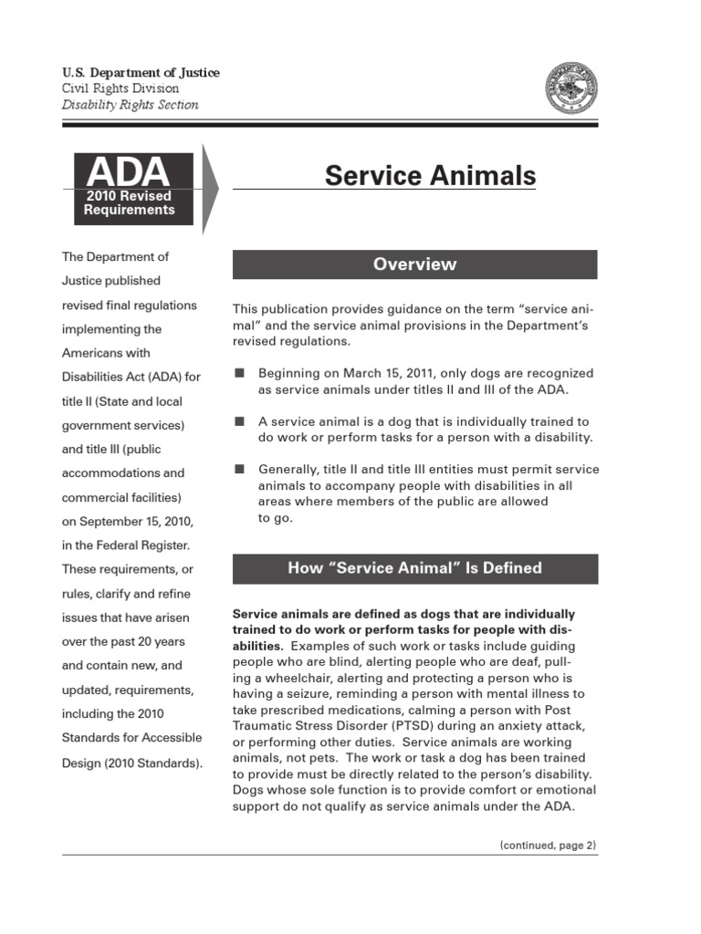 Service Animals: 2010 Revised Requirements | PDF | Americans With ...