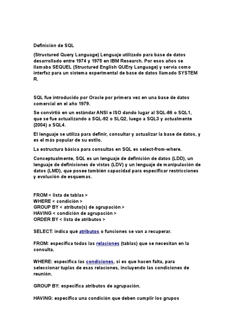 Definición de SQL | Descargar gratis PDF | SQL | Diseño de software