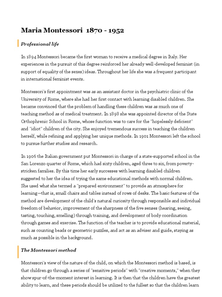 Maria Montessori | PDF | Action (Philosophy) | Applied Psychology