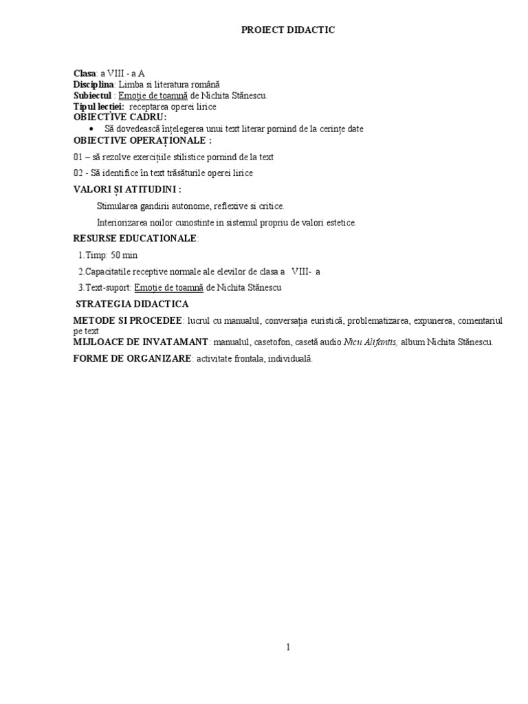 Proiect Didactic Emotie de Toamna | PDF