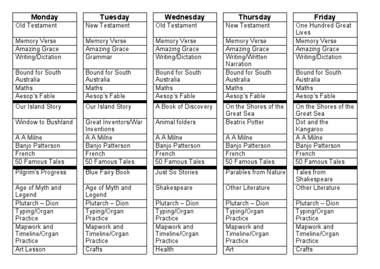 Weekly Schedule | PDF | Fable | Storytelling