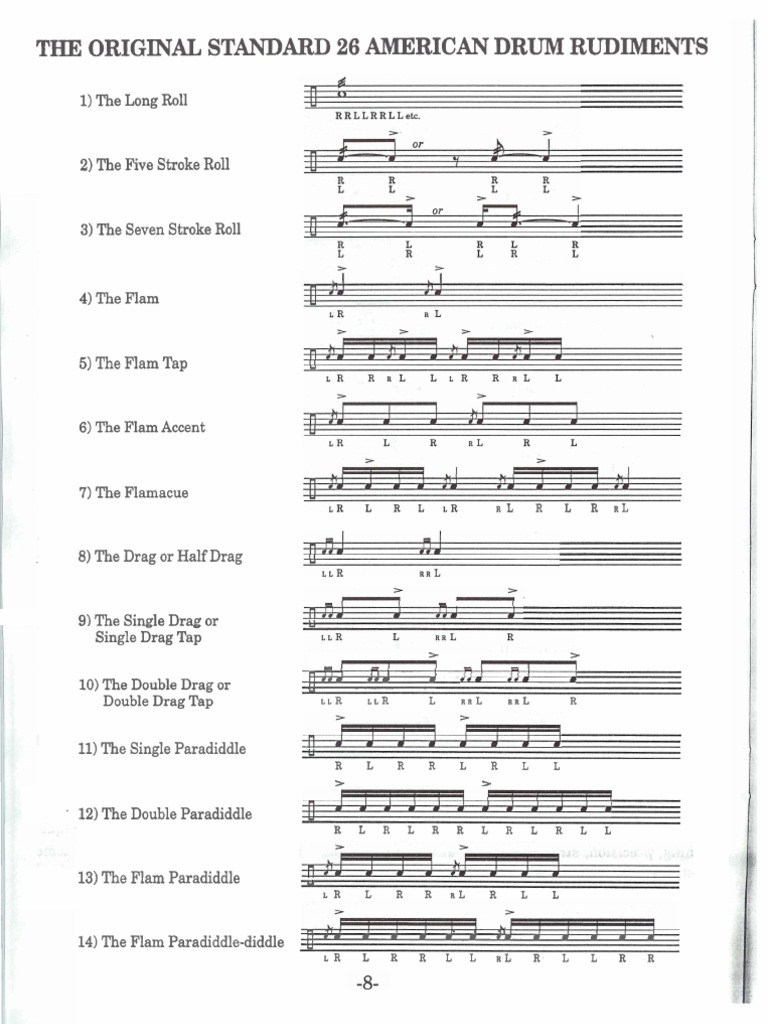 Standard 26 American Drum Rudiments (Condensed) | PDF