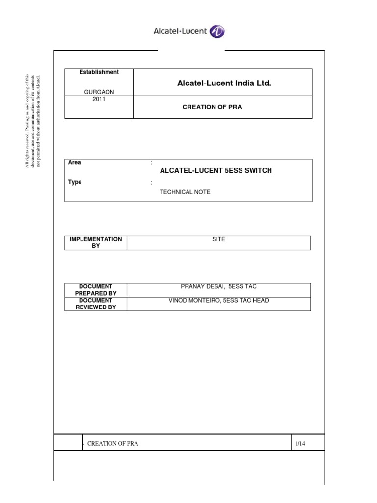 Creation of PRA - Procedure For 5ESS PDF | PDF | Telecommunications ...