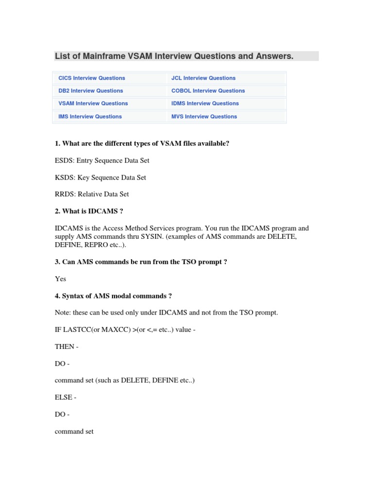 VSAM Interview Questions and Answers. | PDF | Computers