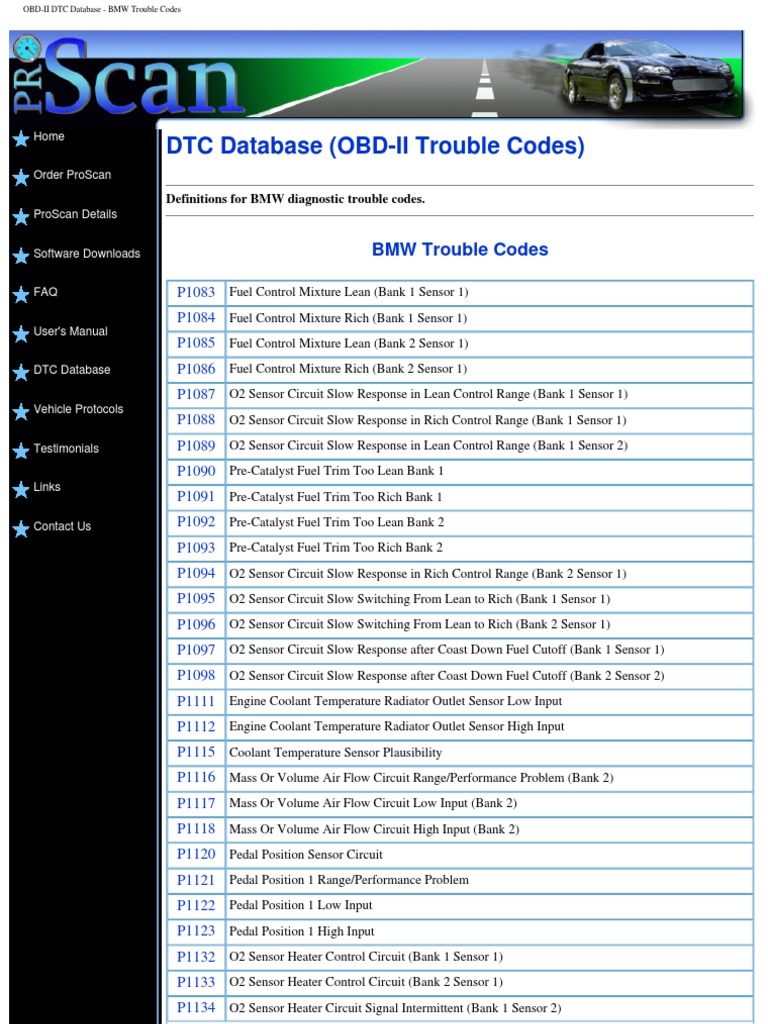 BMW Trouble Codes | PDF | Vacuum Tube | Switch