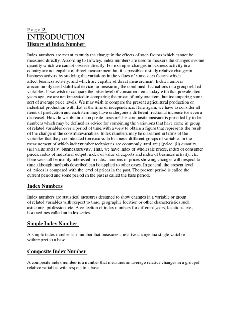History Of Index Number PDF Index Economics Variable Mathematics 
