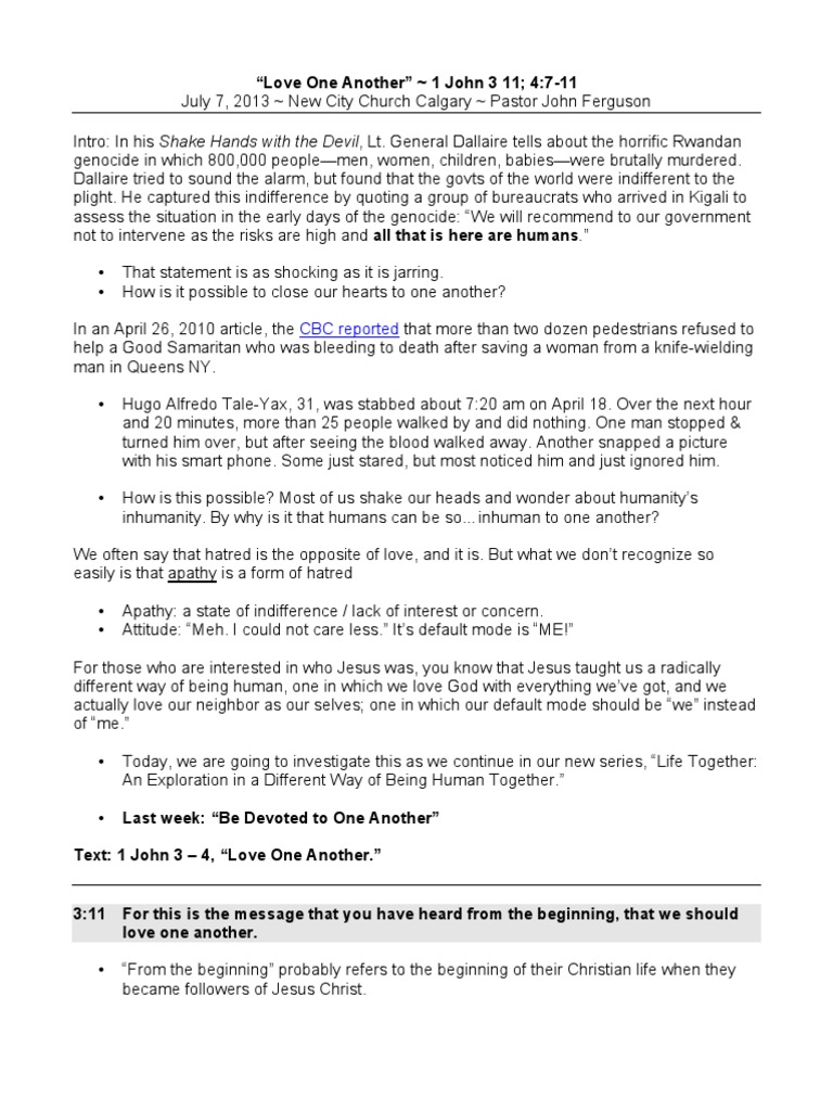 PDF Sermon Notes - Love One Another | Love | Jesus