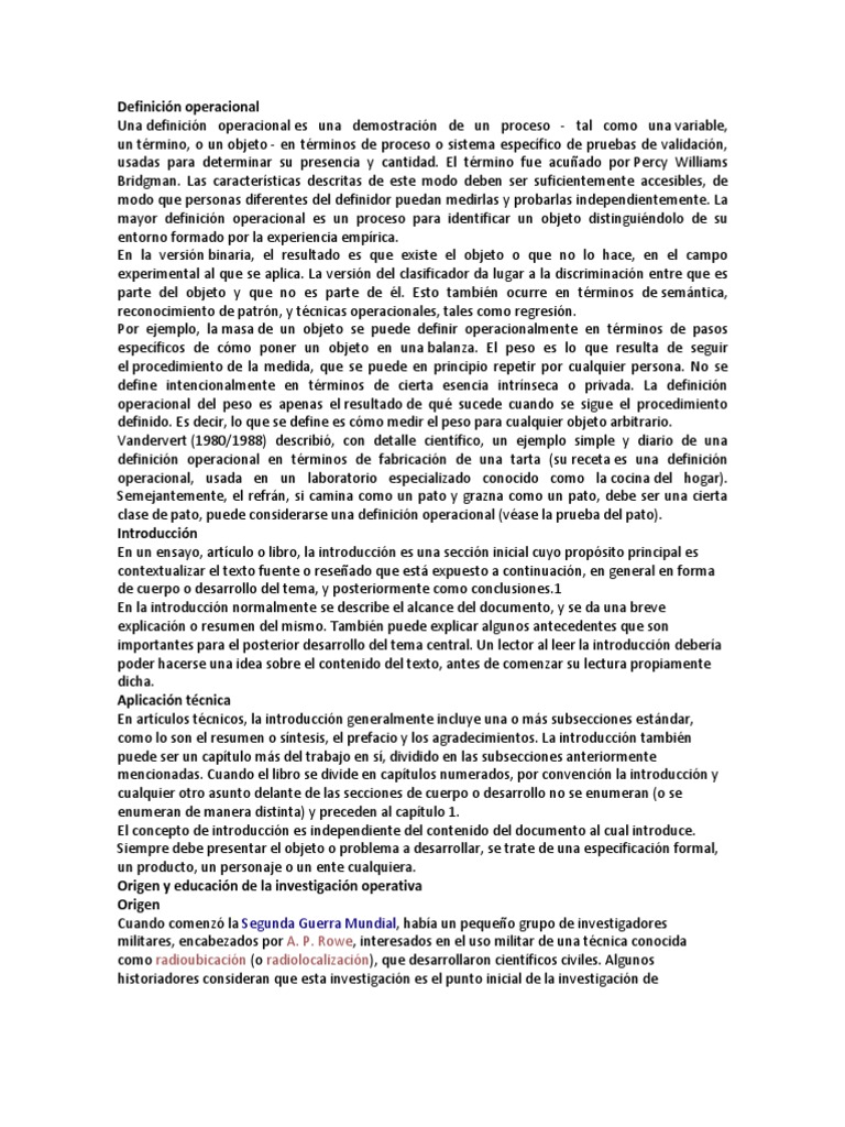 Definición Operacional | PDF | La investigación de operaciones | Science
