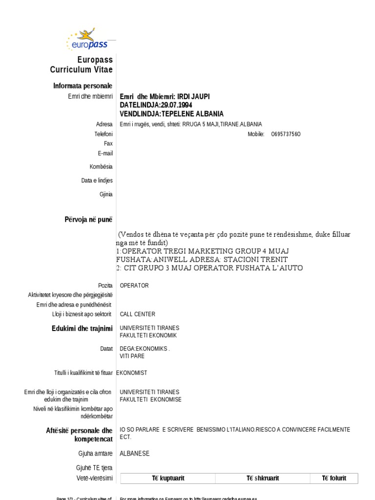 Shembull CV Shqip | PDF