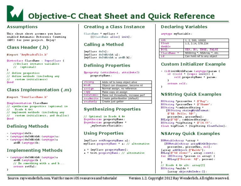 RW Objective C Cheatsheet v1 2 | PDF