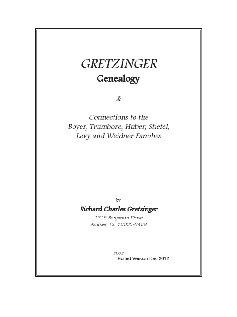 Gretzinger Genealogy Book Final - 9!29!02 Edit Version For Ebook | PDF ...