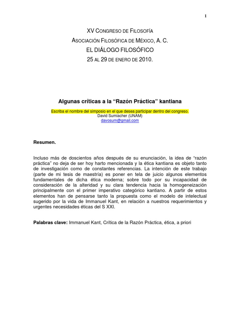 Razon Practica | PDF | Immanuel Kant | Razón