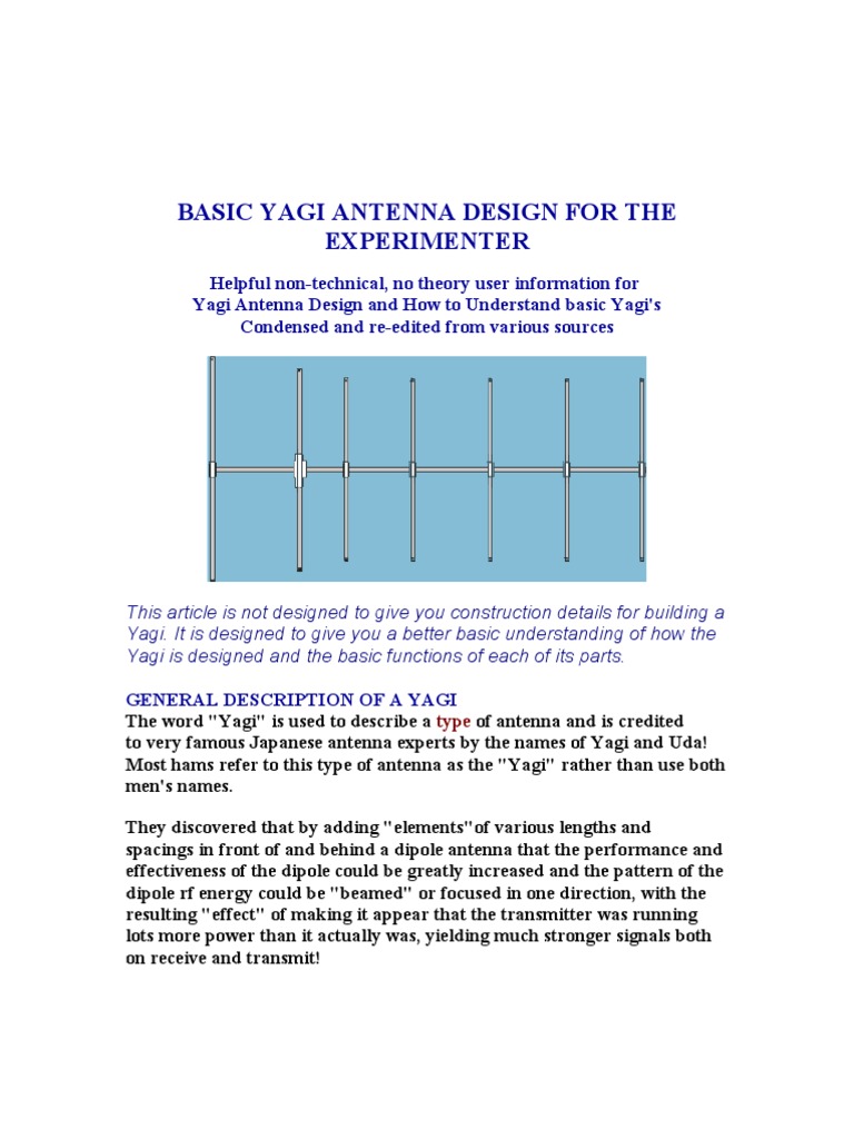 Basic Yagi Antenna Design For The Experimenter | PDF | Antenna (Radio ...