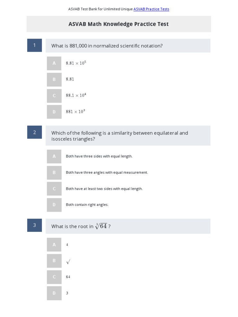 Asvab Math Knowledge Practice Test 2 Pdf Triangle Circle