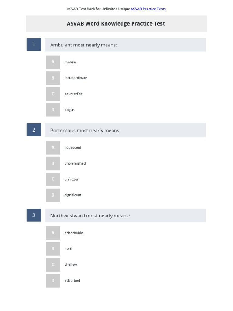 ASVAB Word Knowledge Practice Test | PDF | Foreign Language Studies