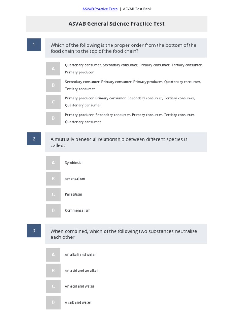 ASVAB General Science Practice Test 4 | PDF | Atoms | Chemical Bond
