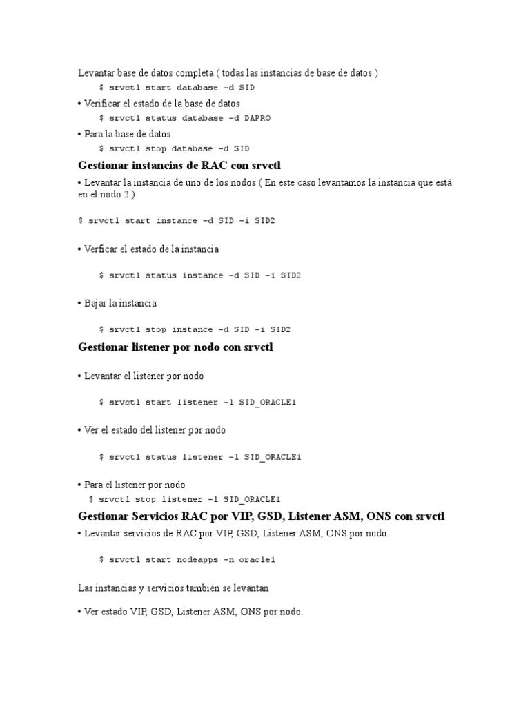Gestión de Oracle RAC con SRVCTL | PDF | Base de datos Oracle | Oracle Corporation