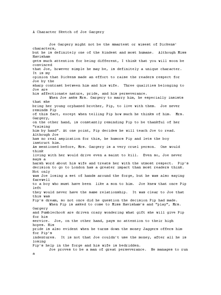 A Character Sketch of Joe Gargery | PDF | Great Expectations | Novels