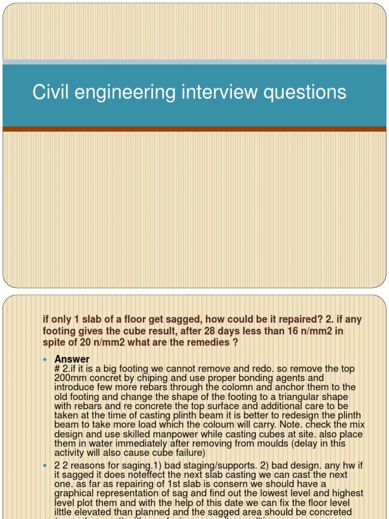 Civil Engineering Interview Questions | PDF | Bending | Concrete