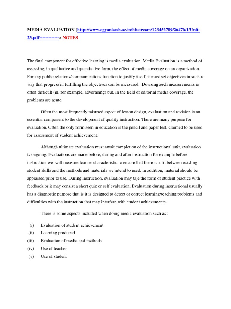 Media Evaluation | PDF | Evaluation | Teachers