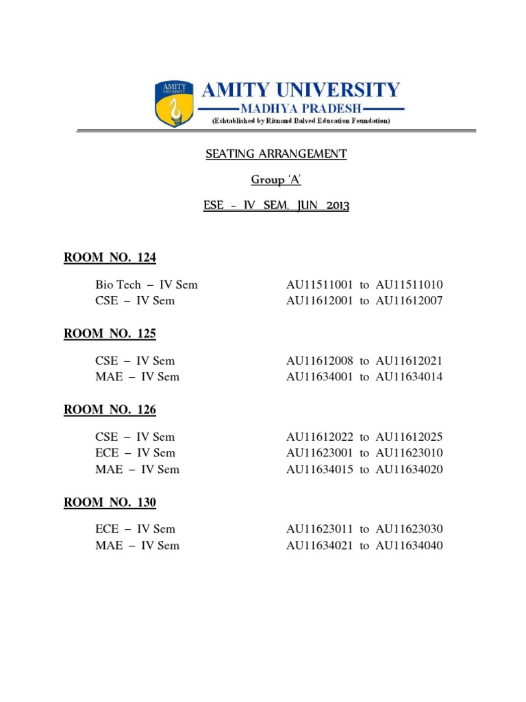 Seating Arrangement - Gr'a' IV & II Sem | PDF