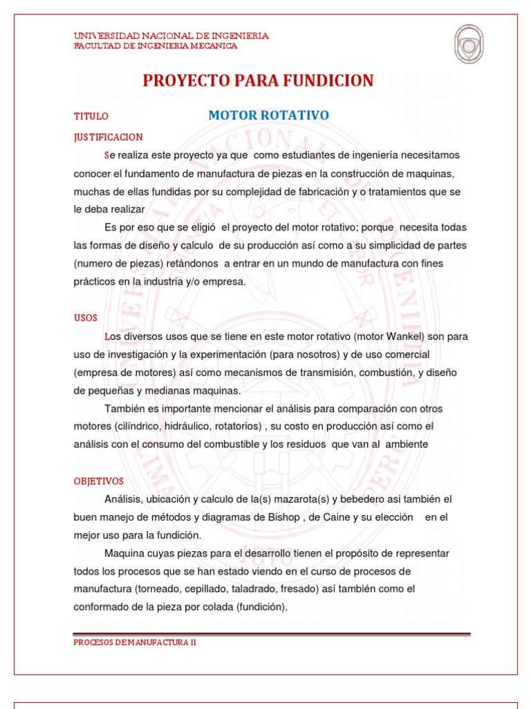 Proyecto de Fundición: Motor Rotativo Wankel | PDF | Pistón | Aluminio