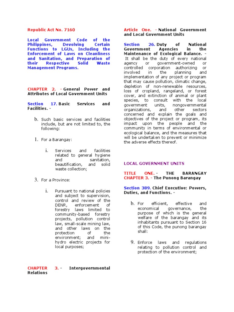 Republic Act No 7160 | Sanitation | Local Ordinance