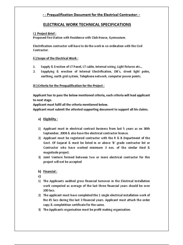 Electrical Tender Specfication | PDF | Electrical Connector ...