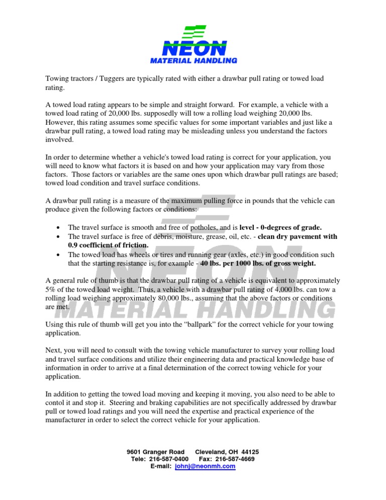 Towing Tractors - Drawbar Pull | PDF | Vehicles | Pound (Mass)