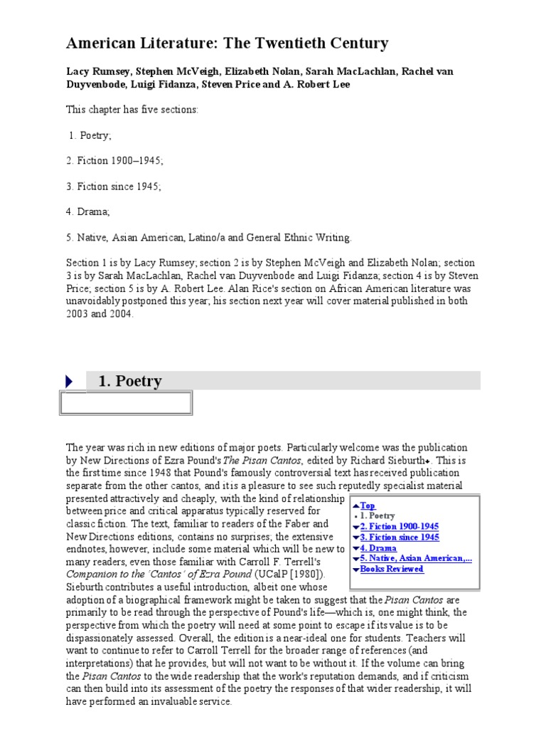 American Literature The Twentieth Century | PDF | Poetry | American Poetry