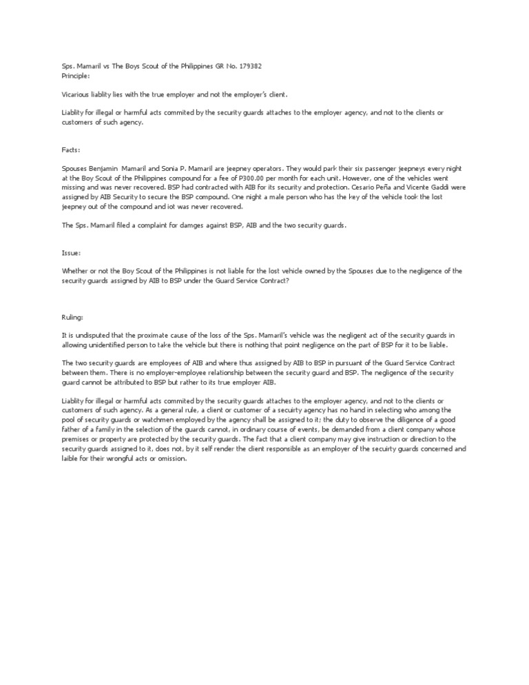 Mamaril Vs BSP | PDF | Security Guard | Vicarious Liability