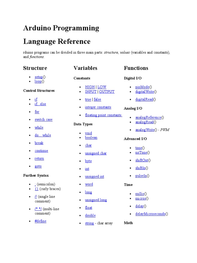 Arduino Programming Pdf Integer Computer Science Variable Computer Science