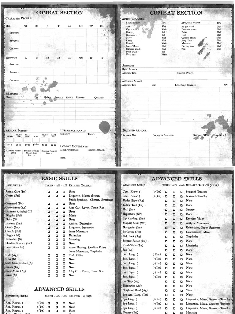 WFRP2 - Character Folio (Writable) | PDF | Foreign Language Studies