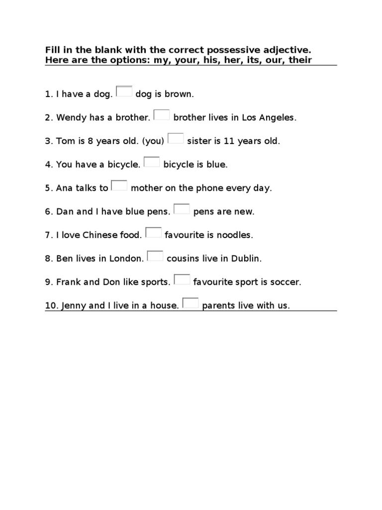 Possessive Adjective Practice Worksheet | PDF | Language Arts & Discipline