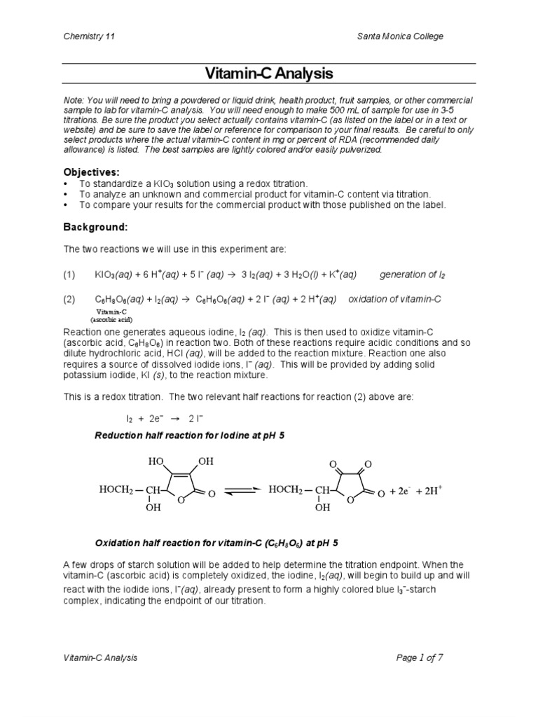 Vitamin C Lab PDF | PDF | Titration | Chemistry