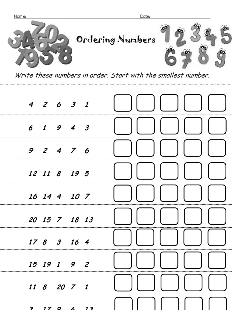 Ordering Numbers: Write These Numbers in Order. Start With The Smallest ...