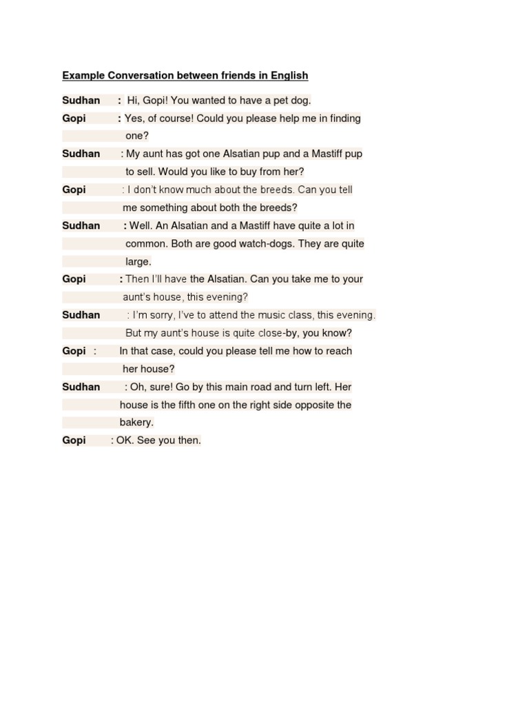 Example Conversation Between Friends in English | Tableware | Menu