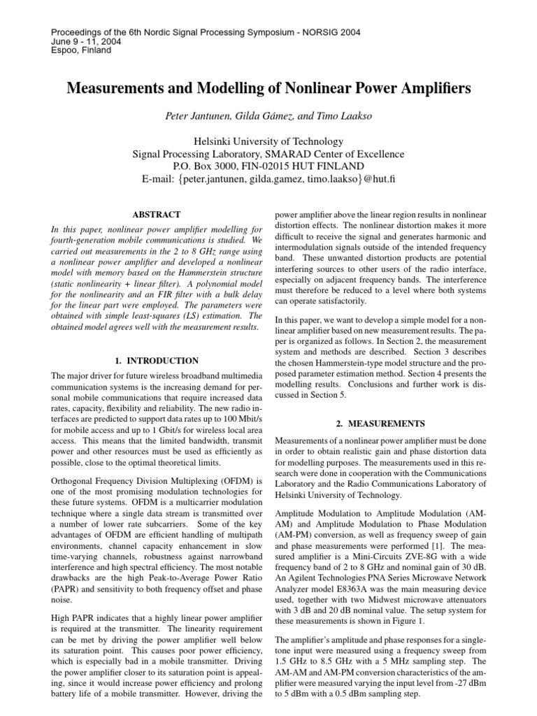 Measurements and Modelling of Nonlinear Power Amplifiers | PDF ...