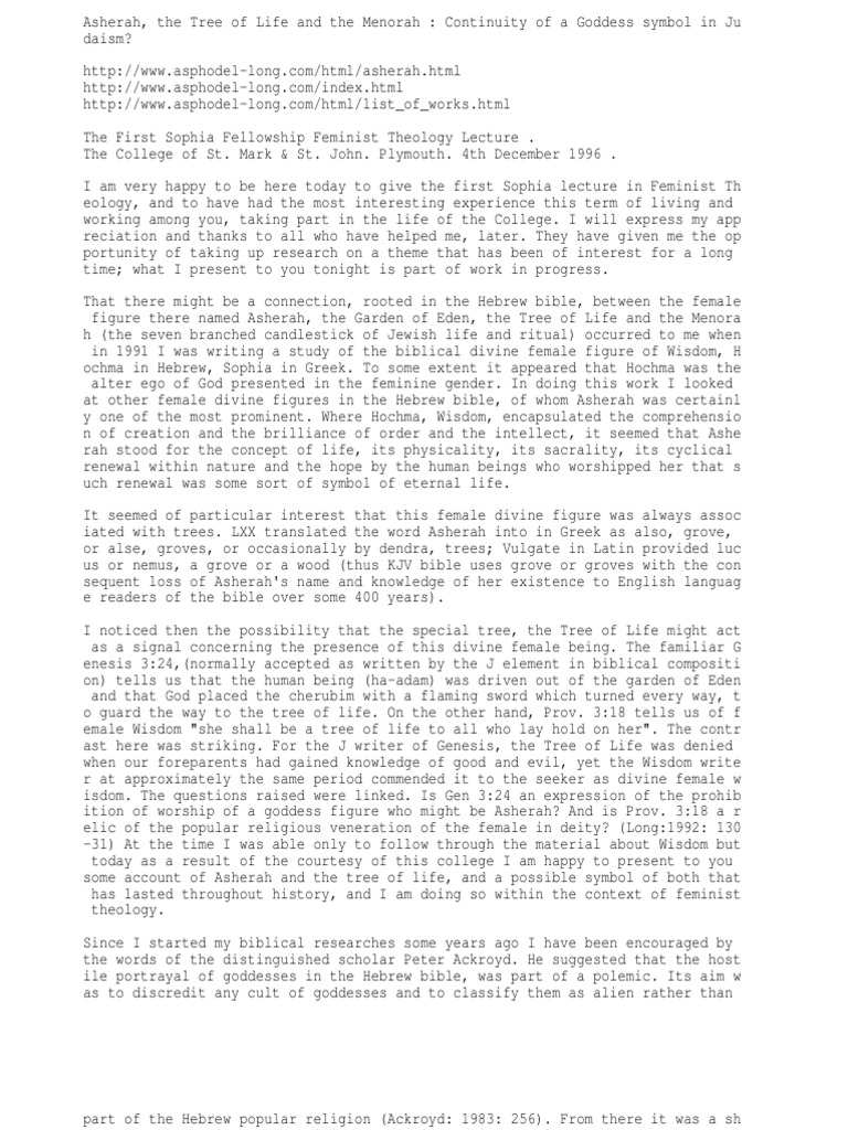 Asherah, The Tree of Life and T He Menorah | PDF | Torah | Religion And ...