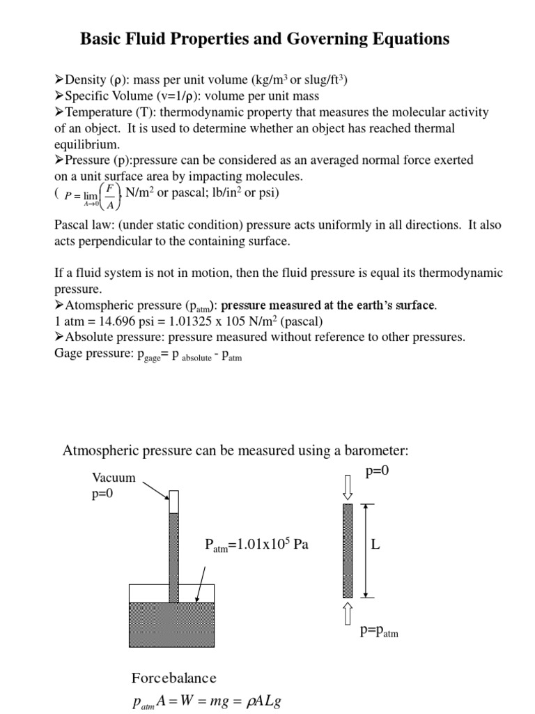 Basic Fluid Properties and Governing Equations | PDF