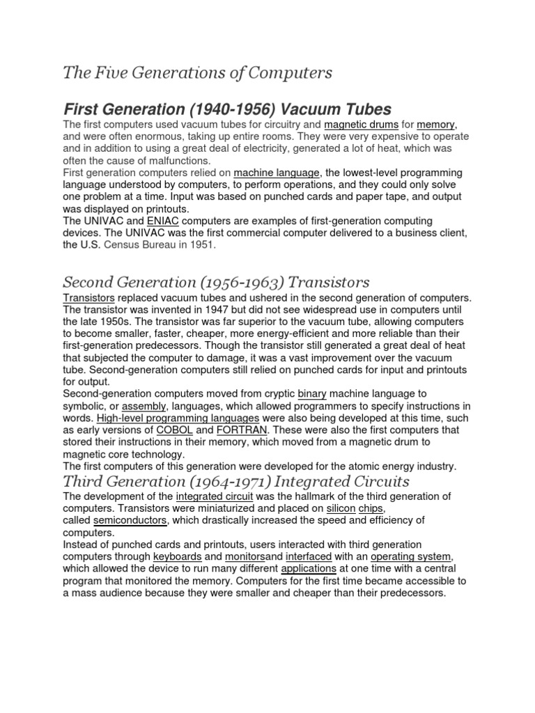 Overview of Computer Generations | PDF | Microprocessor | Integrated Circuit