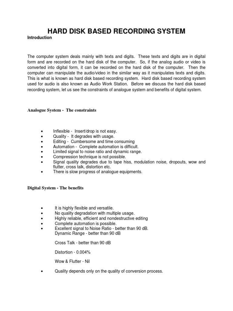 Hard Disk Recording System Overview | PDF