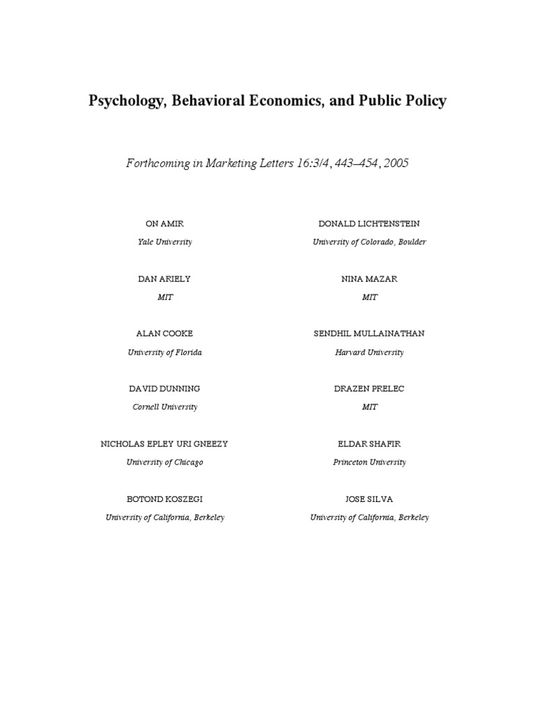 Psychology, Behavioral Economics, and Public Policy | PDF | Supply And ...