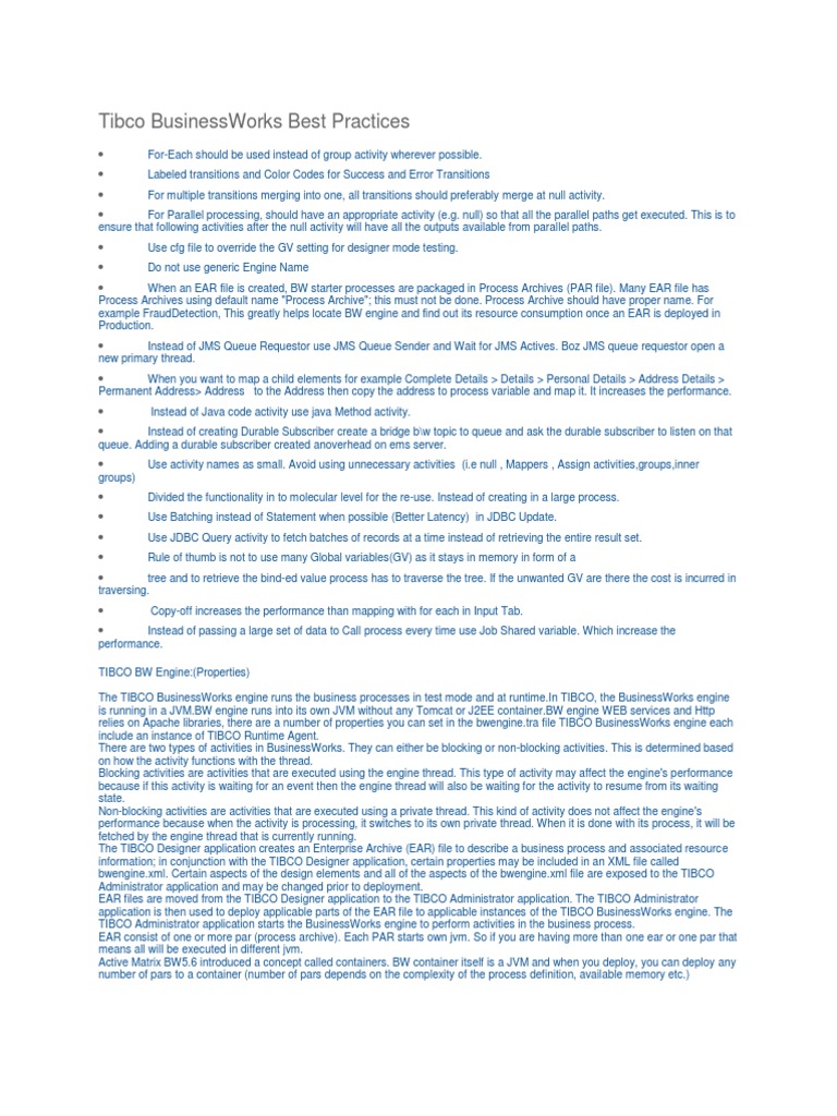 Tibco BusinessWorks Best Practices | PDF | Thread (Computing ...